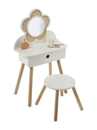 Vertbaudet Coiffeuse cannage + Accessoires en Bois FSCblancTU