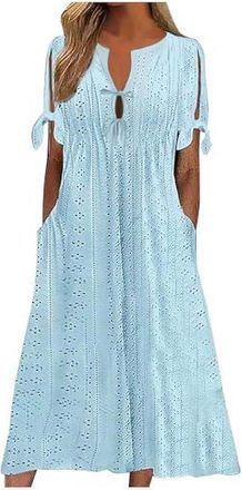 Generic Robe unie pour femme, tendance, d&eacute;contract&eacute;e, col en V, manches courtes, moulante, &eacute;l&eacute;gante, bleu ciel, XXL