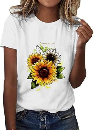 Generic Prime Deals Today Clearance HUIFUAO Tee Shirt Femme Manche Courte Blanc Haut Chic et Elegant Chemise et Blouses Grande Taille Basique Tunique (A06-Whi