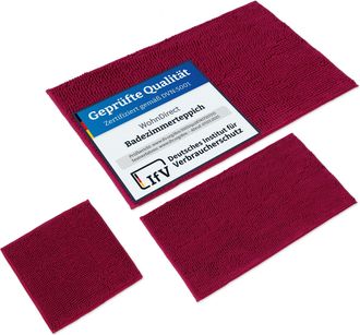 WohnDirect Badematten Set 3 teilig Beere - WC Vorleger (45x45cm), Badematte (50x80cm,70x120cm) - rutschfest waschbar Badezimmerteppich OHNE WC-Ausschnitt