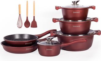 Royalty Line 13-teiliges Set, Kochgeschirr aus gegossenem Aluminium, marmorierte Beschichtung, mit abnehmbaren Silikongriffen, für alle Herdarten geeignet, Farbe B