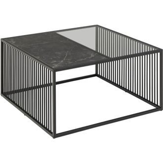 ebuy24 Ebuy24 - Strington Couchtisch 80x80 cm Glas rauchfarbenen, schwarz Marmor dekor