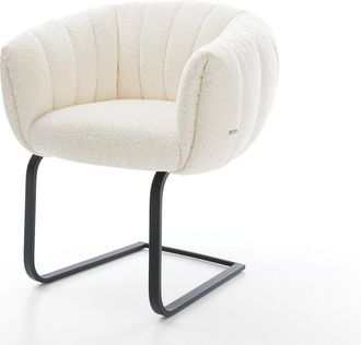 DELIFE Freischwinger Jada-Flex Boucl&eacute; Wei&szlig; Freischwinger flach Schwarz Taschenfederkern, Esszimmerst&uuml;hle