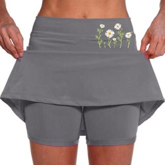 Generic Jupe-short de yoga &eacute;lastique pour femme, couleur unie, short de tennis athl&eacute;tique, l&eacute;ger, contr&ocirc;le du ventre, jupes &agrave; imprim&eacute; floral, gris, 5XL