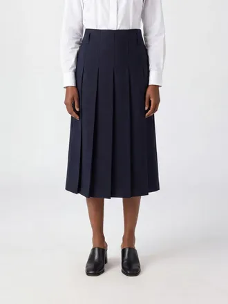 A.P.C. A. P.C. Jupe midi pliss&eacute;e en coton avec passants de ceinture