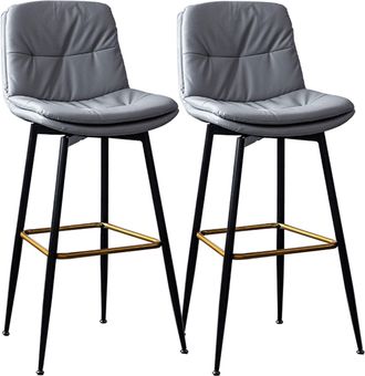 Generic Barhocker, 2er-Set Bequeme, gepolsterte K&uuml;chenhocker aus PU-Leder mit Metallgestell, Farbe: Camel, H&ouml;he: 65/75 cm