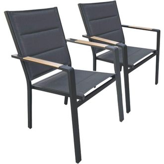 Oviala Lot de 2 chaises de jardin en aluminium et textil&egrave;ne gris