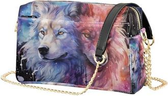 Mnsruu Sacs à bandoulière pour femme, sac à main en cuir motif loup galaxie spatiale