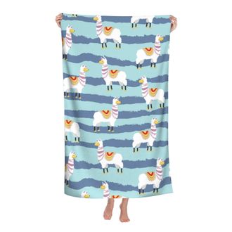 Ahdyr Badetücher aus Mikrofaser, 81 x 132 cm, sandfreies Cartoon-Alpaka-Lama-Strandtuch, extra große, hochsaugfähige Handtücher für Badezimmer, Duschtuch, s
