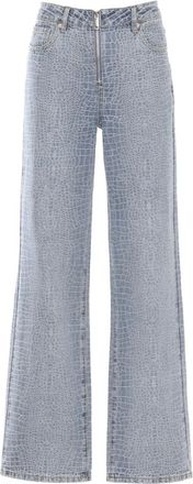 Self Portrait Femme, Jeans, Bleu, Taille: W26 Croc Effect Straight Leg Jeans