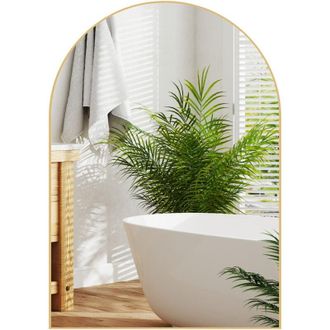 HOMCOM Homcom - Miroir mural arqué 50 x 70 cm haute définition cadre alliage aluminium doré