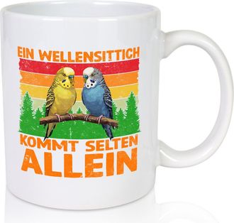 Generic Ein Wellensittich kommt selten allein | Wellensittich - Tasse Weiss - Kaffeetasse/Geschenk/Familie