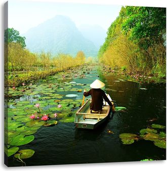 Pixxprint Yen-Stream Vietnam, Größe: 60x60 cm, Leinwandbild Quadratisch, Wandbild, Kunstdruck, fertig bespannt