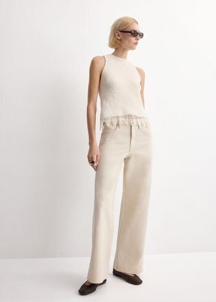 Mango Top maille liser&eacute; dentelle &eacute;cru - Femme - XS - MANGO