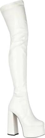 Generic Cuissardes hautes en cuir verni pour femme - Plateforme - Talon haut - Longues bottines - Style sexy, blanc, 38 EU