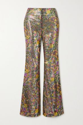 La DoubleJ Pantalon Évasé En Tulle À Imprimé Fleuri Et À Sequins Disco - Jaune