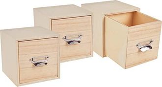 VBS Lot de 3 boîtes à tiroirs cubes avec poignée contreplaqué 12x12x12 Organiseur système de rangement