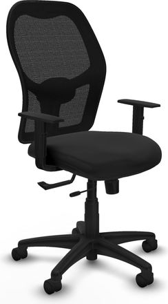 Piqueras y Crespo Schwarzer Mesh-Stuhl mit 1D-Armen, h&ouml;henverstellbare Lendenwirbelst&uuml;tze, ausgestattet mit Syncro/Traslack und Schneideschaum, mit Nylonrollen 50 mm, S