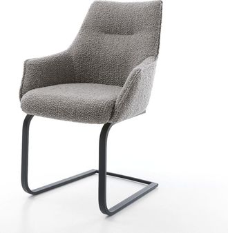 DELIFE Freischwinger Alja-Flex mit Armlehnen Bouclé Silbergrau Freischwinger flach Schwarz Taschenfederkern, Esszimmerstühle