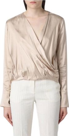 Kaos Kaos, Femme, Blouses et Chemises, Beige, Taille: 42 FR 4018 Camicia M/l Rose Incrociata In Satin