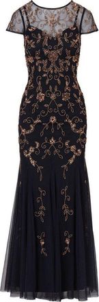 Adrianna Papell Abendkleid Bead Mesh Godet Long Dress &Uuml;ppiges, mit Perlen besticktes Kleid mit Volants