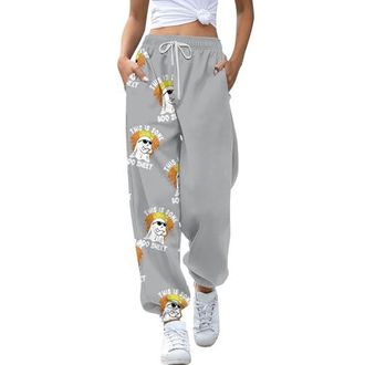 Generic Pantalon de surv&ecirc;tement pour femme - Pantalon de yoga taille haute avec poches en coton pour femme, gris, XXL