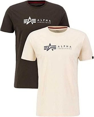 Alpha Industries Alpha Industries Indutries Alpha Label T 2 Pack T-Shirt pour Homme, Black Olive/Jet Stream White
