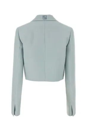 Fendi Womens Wool Blend Tailored Blazer Blue Silk Blazers