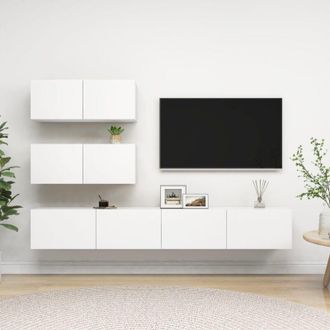 vidaXL 4-tlg. TV-Schrank-Set Wei&szlig; Holzwerkstoff - Vidaxl
