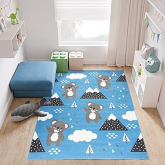 Tapiso Jolly Tapis de Chambre Enfant B&eacute;b&eacute; Design Moderne Bleu Gris Blanc Koala Jeu Fin Doux R&eacute;sistant 140 x 200 cm