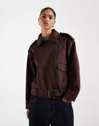Asos Blouson style motard en imitation su&eacute;dine - Chocolat-Noir