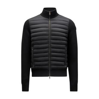 Moncler Homme, Vestes, Noir, Taille: 3XL Cardigan zipp&eacute; matelass&eacute; en cr&ecirc;pe de coton