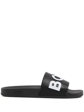 HUGO BOSS claquettes &agrave; logo imprim&eacute; - Noir