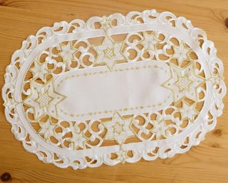 Matches 21 Tischdeckchen Selina 30 x 45 cm Ecru Lochstickerei Silber Sterne Deckchen Weihnachten Polyester