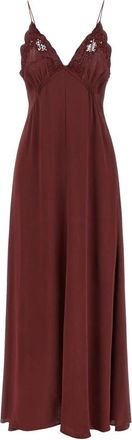 Twinset Langes Kleid aus Envers-Satin mit Stickerei - - Dresses - Damen - Rot - M