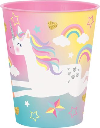 Unique 75817 Wiederverwendbare Plastikbecher, 295 ml, Einhorn-Party, 4 St&uuml;ck (1 St&uuml;ck), mehrfarbig