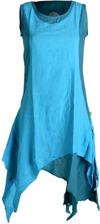 vishes Alternative Bekleidung - &Auml;rmelloses Zipfeliges Lagenlook Kleid/Tunika aus handgewebter Baumwolle t&uuml;rkis 40