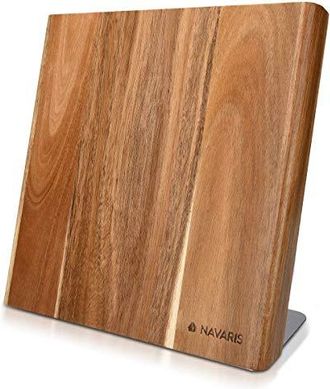 Navaris Bloc à Couteaux magnétique - Bloc aimanté 27,7 x 27,5 cm en Bois dacacia - Range Couteau de Cuisine Vide - Support Vertical avec Aimant
