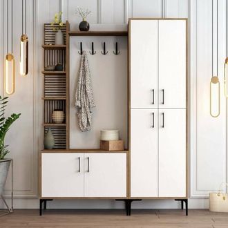 Dmora Flurmöbel 150x35x200h cm Braun, 18 Paar Schuhe