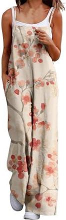 Generic Combinaison boh&egrave;me d&eacute;contract&eacute;e pour femme avec bretelles spaghetti extensible longue grande taille barboteuse pour femme taille 42 combinaison bandea