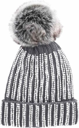 António Strick Mütze Beanie mit Bommel und Pailletten dunkelgrau