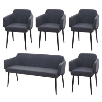 Mendler Esszimmer-Set HWC-L13, 4er-Set Stuhl+Sitzbank Esszimmergruppe Sitzgruppe Esszimmergarnitur, Stoff/Textil - anthrazit
