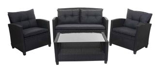 Hhg xxl Poly-Rattan Garnitur 089, Balkon-/Garten-/Lounge-Set Sitzgruppe, Sofa Sessel mit Kissen Spun Poly anthrazit
