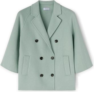 Motivi Femme, Manteaux, Vert, Taille: 38 FR Manteau à double boutonnage en laine mélangée
