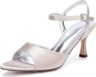 Generic Chaussures De Mariage Sandale À Talon Aguilles pour Femme Mariée Satinée Ouverte Bride Cheville Soiree Talons Hauts 7Cm,Champagne,41 EU