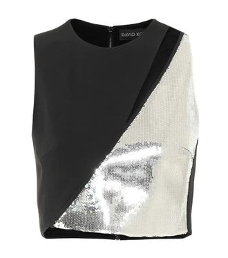 DAVID KOMA Black Cady & Silver Sequin Sleeveless Top Size S