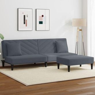 vidaXL 2-tlg. Sofagarnitur mit Kissen Dunkelgrau Samt - Vidaxl