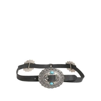 Cavalli Femme, Accessoires, Noir, Taille: ONE Size Ceinture en cuir avec boucle ovale orn&eacute;e