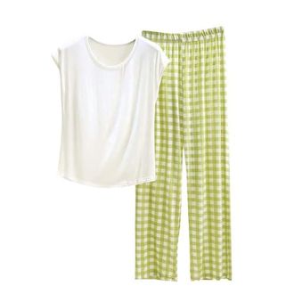 Generic Ensemble 2 pi&egrave;ces pour femme - Tenue d&eacute;t&eacute; sans manches &agrave; col rond - Pantalon court &agrave; jambes larges - Tenues de vacances - Surv&ecirc;tement pour femme - Pan