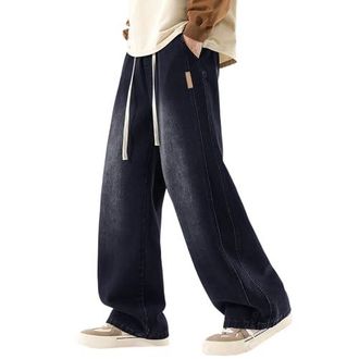 Generic Jean Homme Jeans Homme Pantalon en Jean Ample Drap&eacute; Fluide Entrejambe Confortable - Coupe Large A&eacute;r&eacute;e Id&eacute;ale pour Tenues Casual du Quotidien